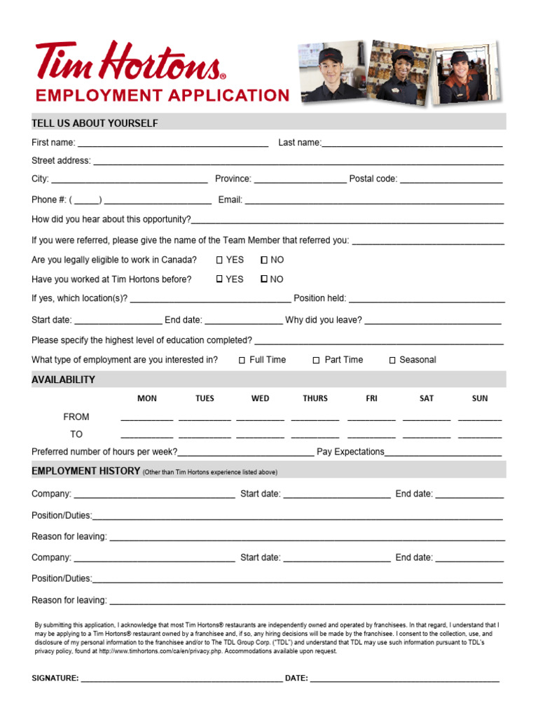 tIM hORTONS - APPLICATION FORM | PDF | Franchising