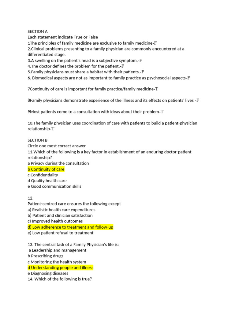 Family Medicine Exam Practice Questions | PDF | Medicine | Family Medicine