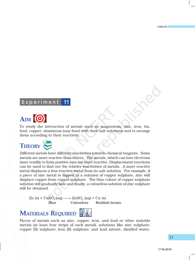 NCERT Science Lab Manual X Expt 11 | PDF | Zinc | Metals