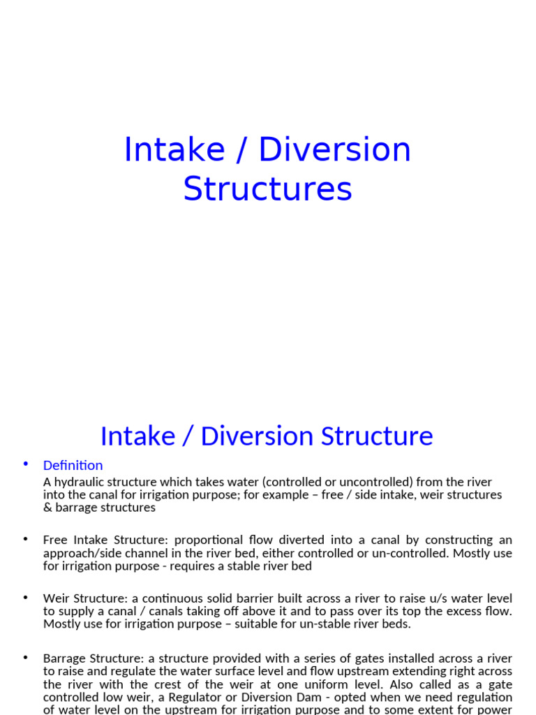 Intake Diversion Structures - 11 Mar 13 | PDF | River | Concrete