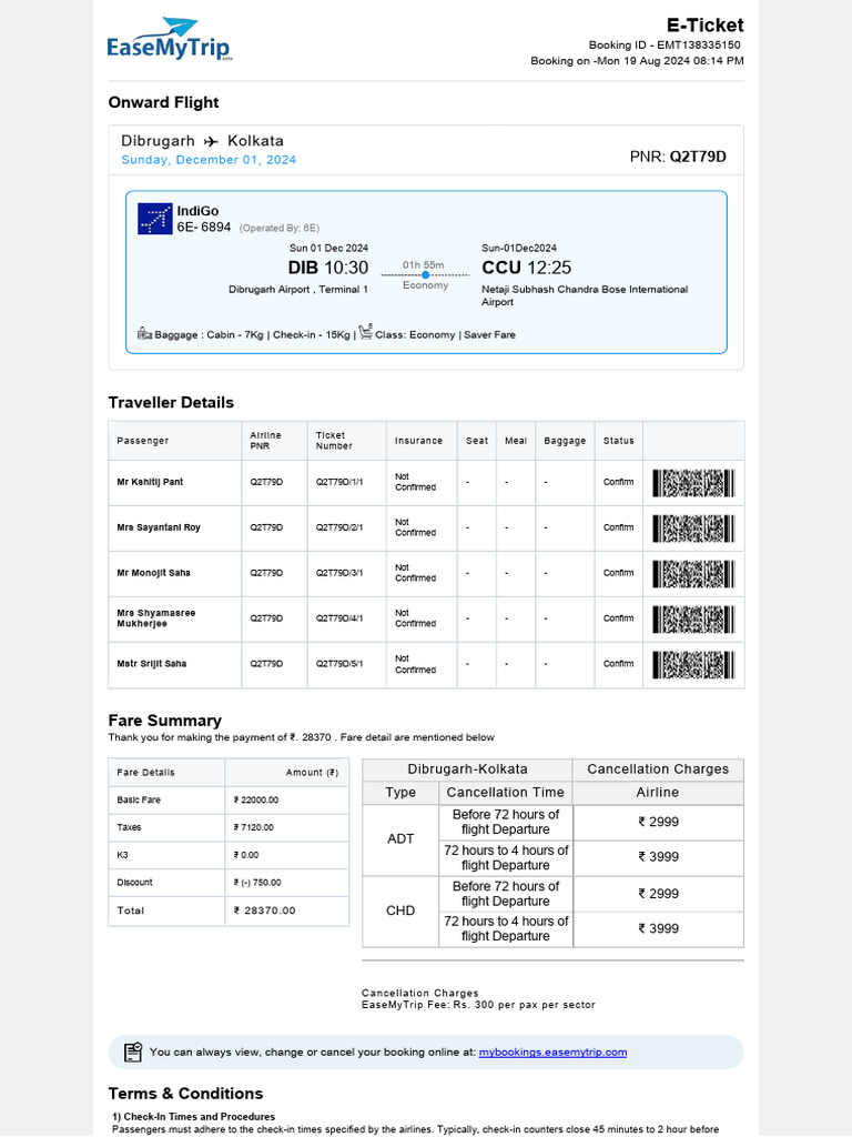EaseMyTrip Flight E-Ticket for Flights_compressed | PDF | Travel Visa