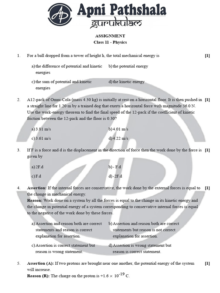 PHYSICS ASSIGNMENT (1) | PDF | Force | Potential Energy