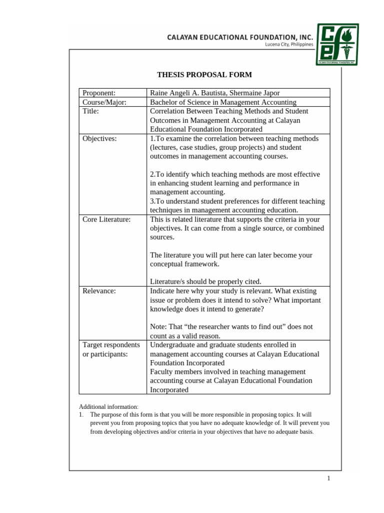 Thesis Proposal Sample 1 | PDF | Thesis | Teaching Method