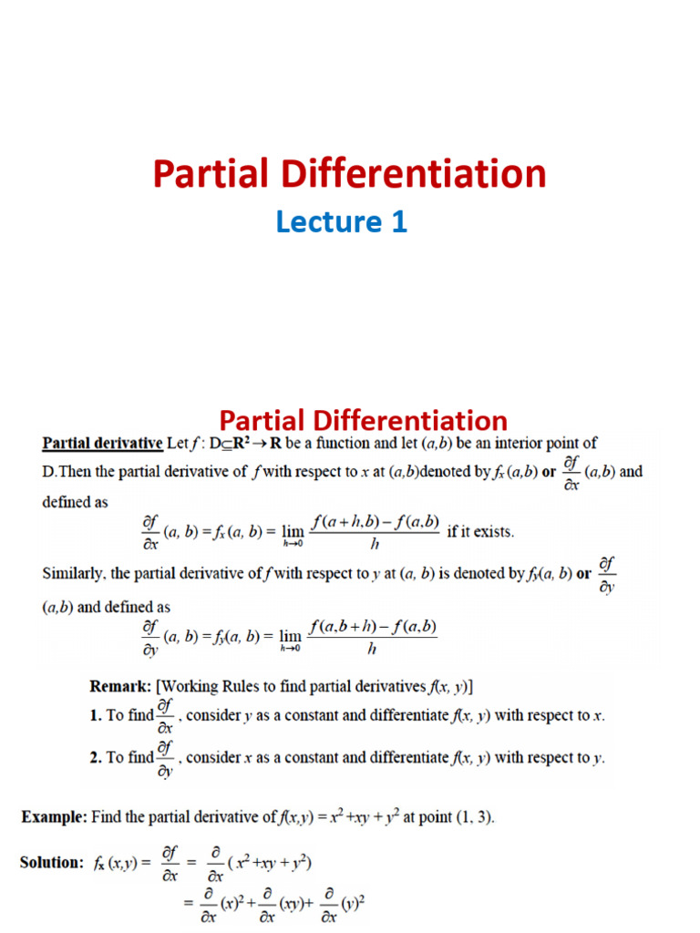 Partial Differentiation Lecture 1 Pdf