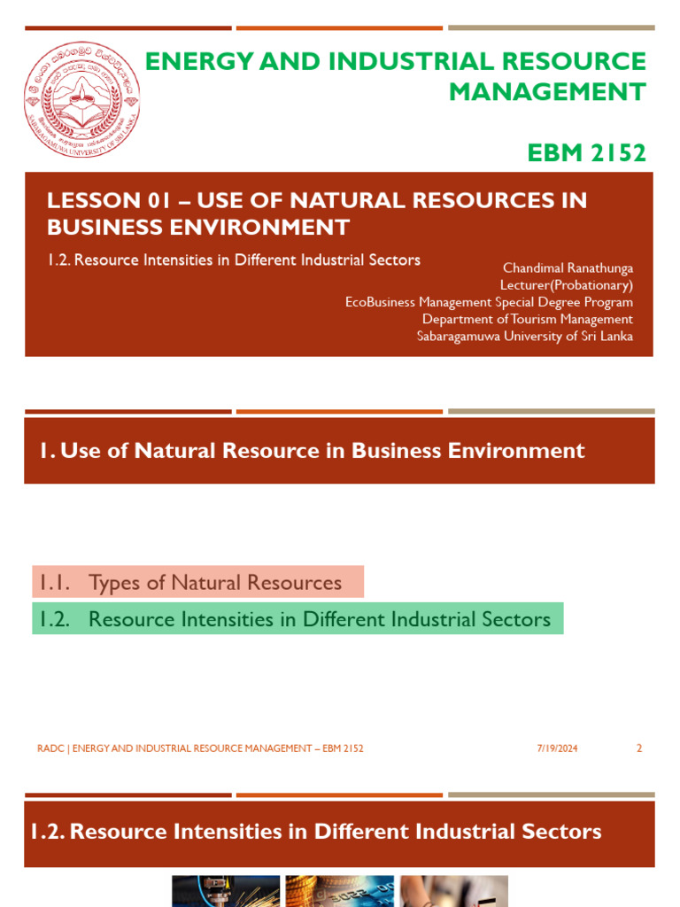 Lesson 1.2 - Use of Natural Resource in Business Environment Resource ...