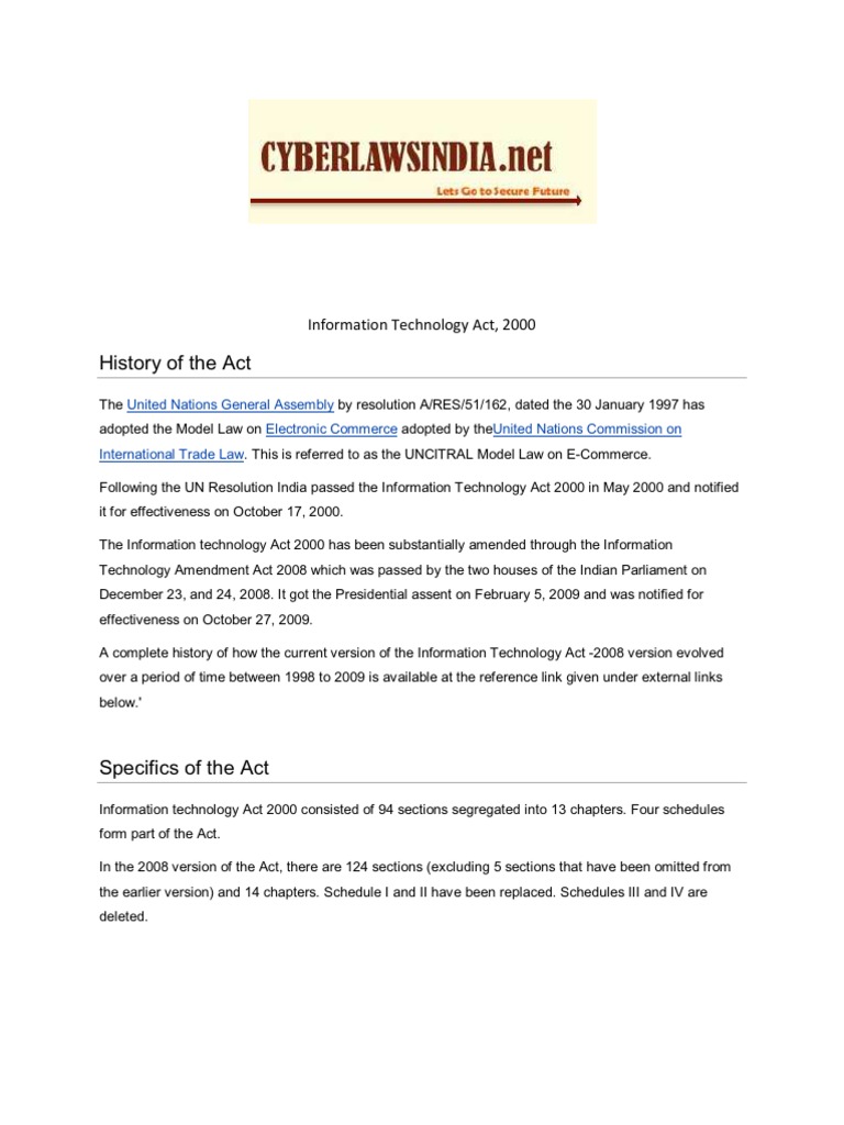 Information Technology Act, 2000 | PDF | Email | Cybercrime