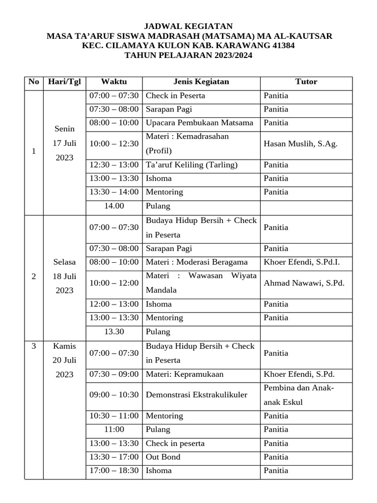 7. JADWAL KEGIATAN MPLS 2023 | PDF