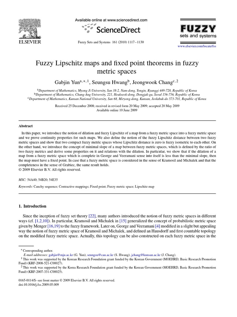 Fuzzy Lipschitz Maps and Fixed Point Theorems in Fuzzy Metric Spaces (Fuzzy Sets and Systems ...