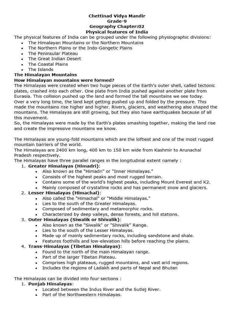 Grade 9, Geography Chapter 2- Notes | PDF | Himalayas | Landscape