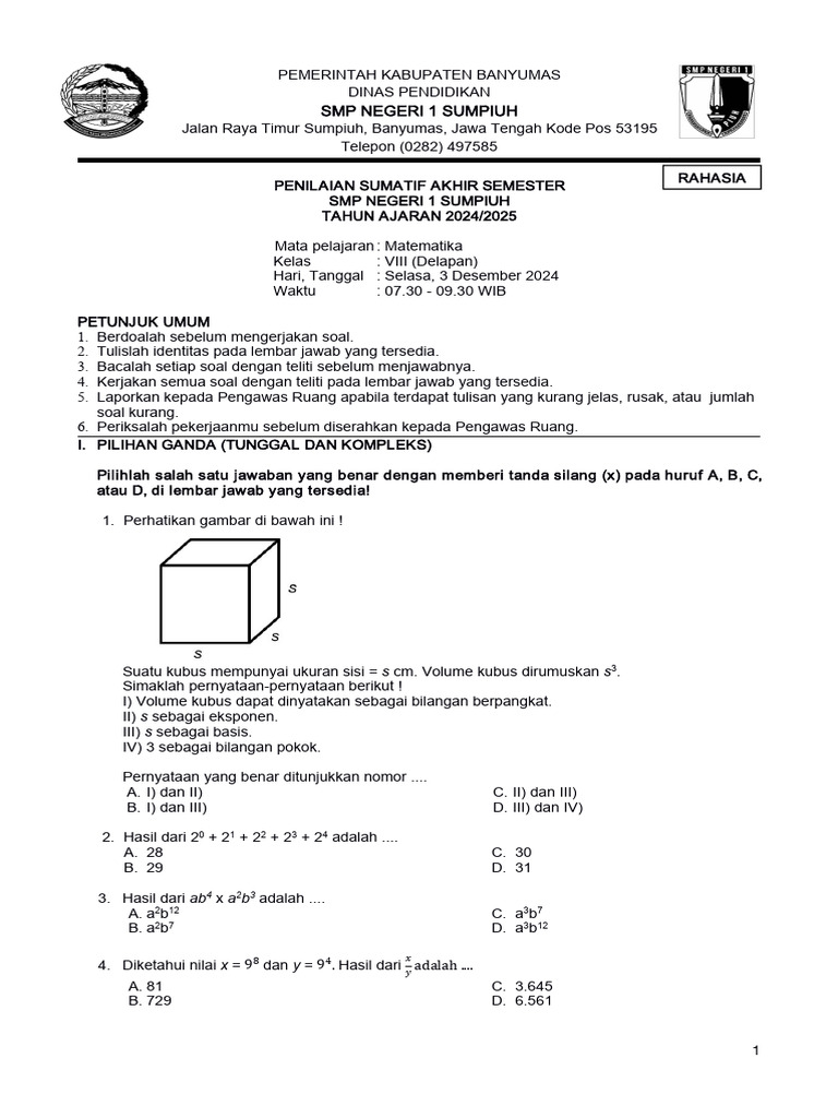 SOAL PSAS MATEMATIKA K8 SMT GASAL 2024 | PDF