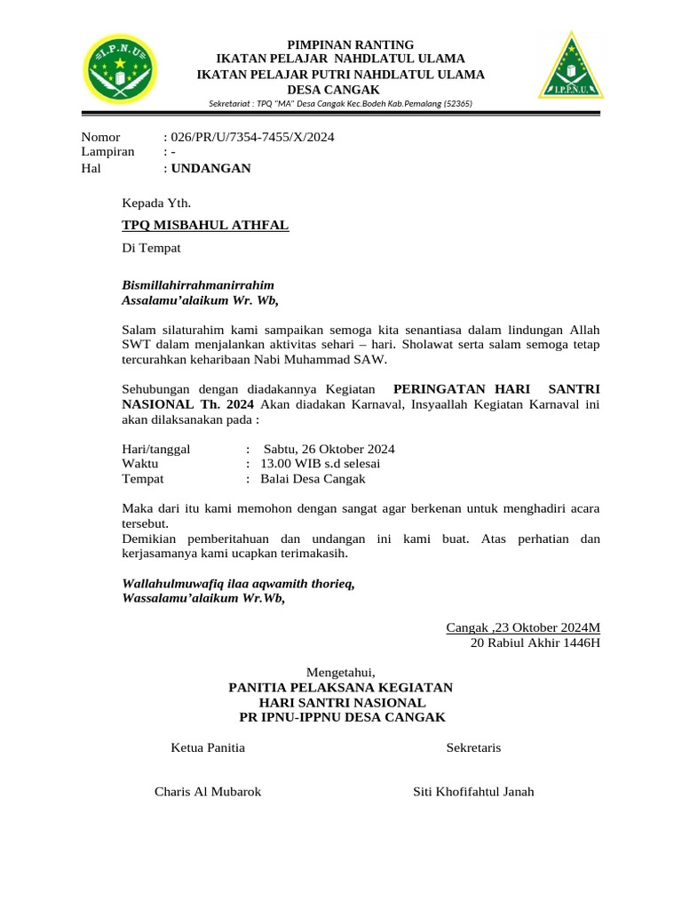 Undangan Karnaval Hari Santri 2024 | PDF
