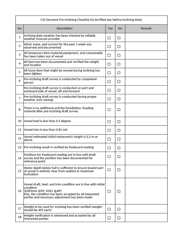 Inclining Checklist DGTL | PDF | Shipping | Ships