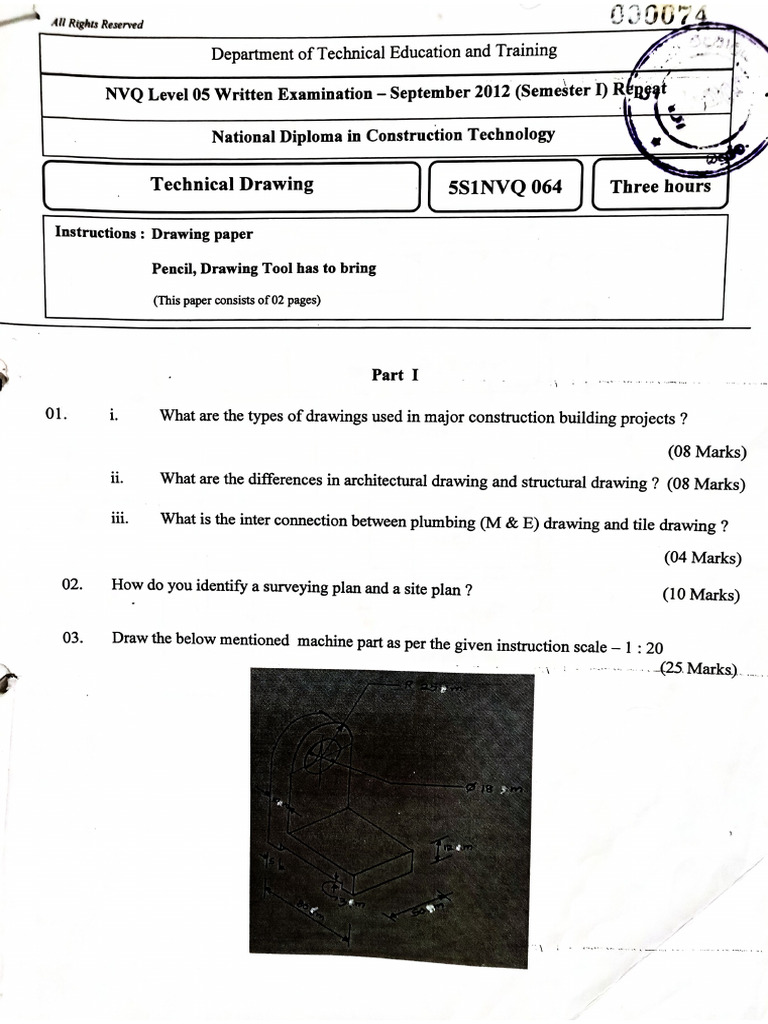 NDCT Technical College 2012 Technical Drawing Pass Paper | PDF