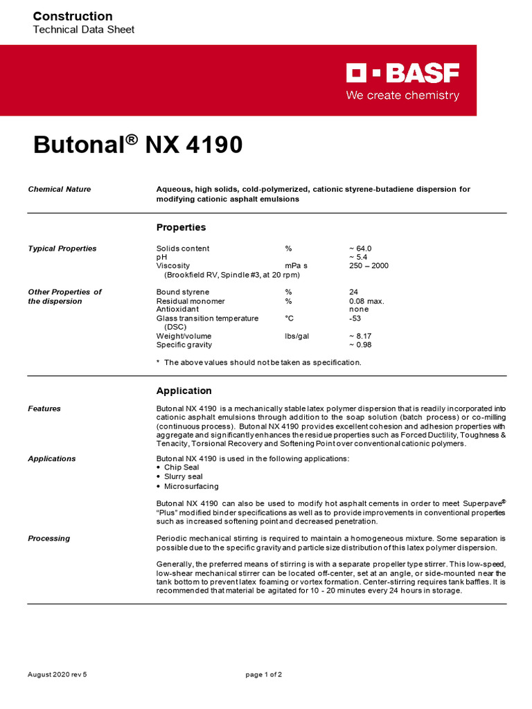 Butonal NX 4190 August 2020 R5 Construction | PDF | Polymers ...