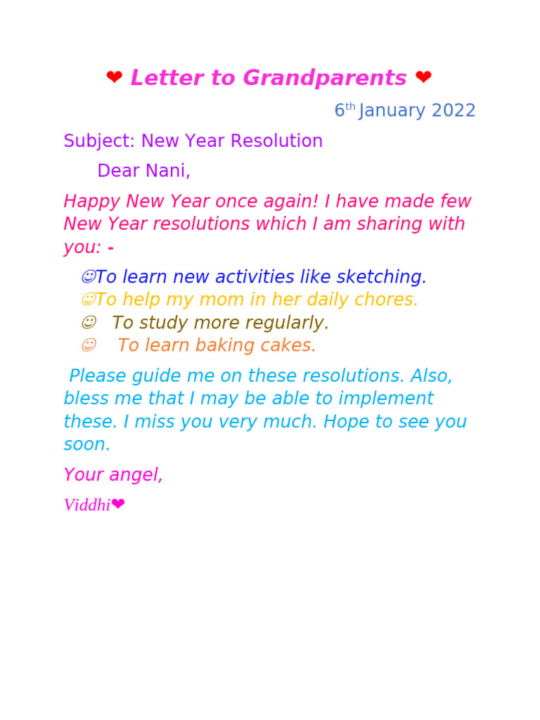 New Year Resolutions Letter to Nani | PDF