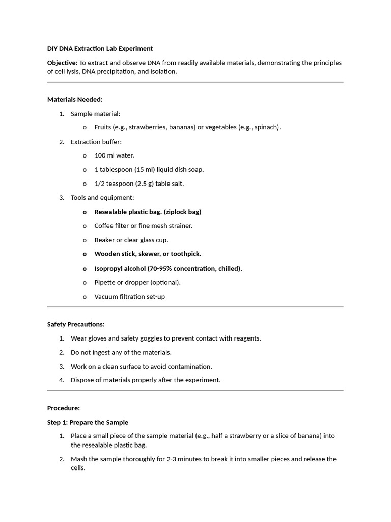 DIY DNA Extraction Lab Experiment | PDF | Filtration | Ethanol