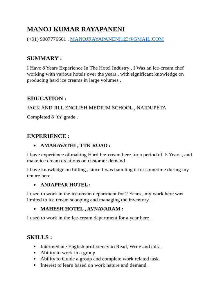 Manoj Kumar Resume | PDF