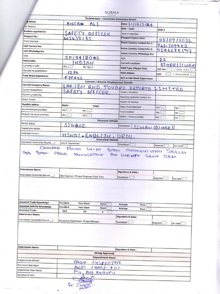 AHSAN ALI - FORM | PDF
