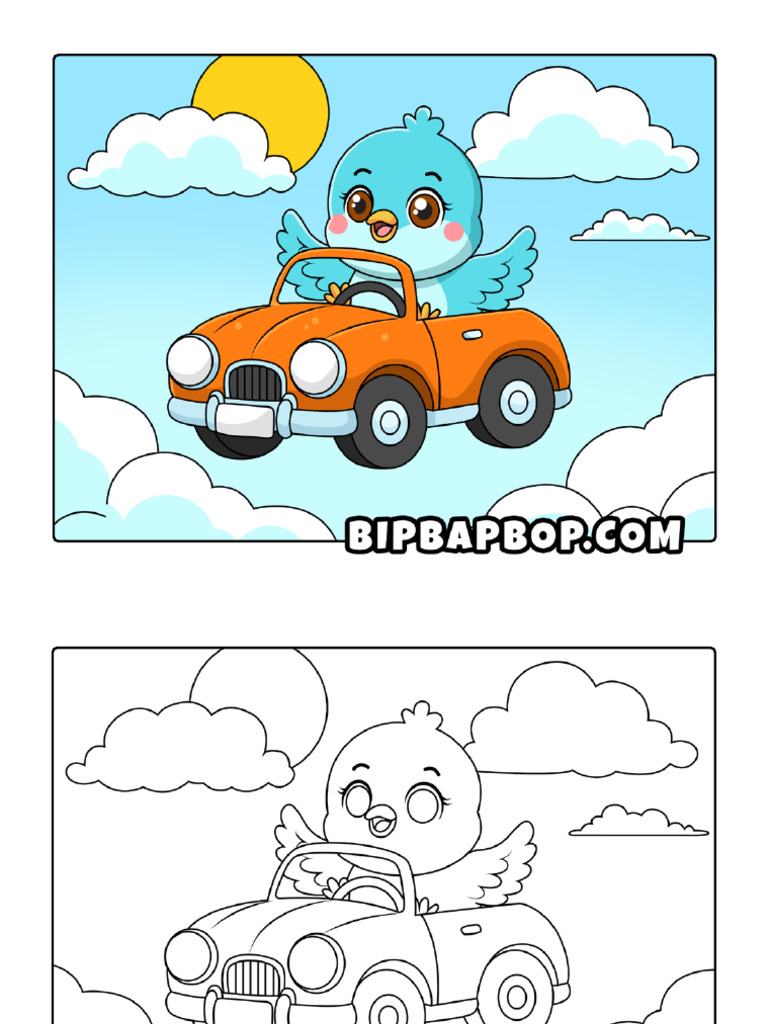 Bird Driving Flying Car Coloring Page | PDF