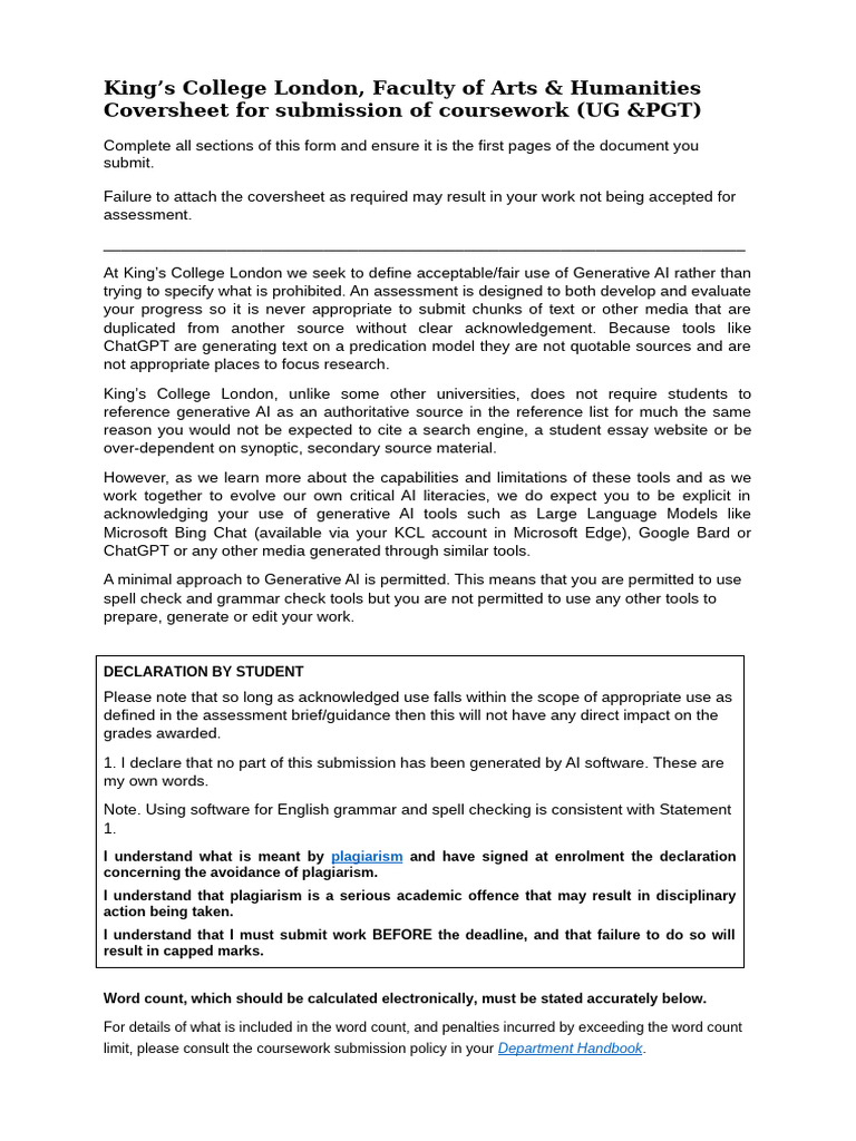 Generative AI Use Policy at King's College | PDF | Plagiarism ...