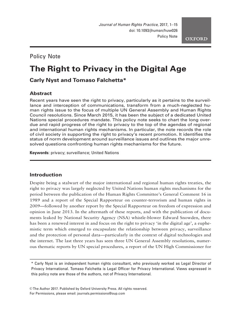 The Right To Privacy in The Digital Age | PDF | Privacy | Civil Rights ...