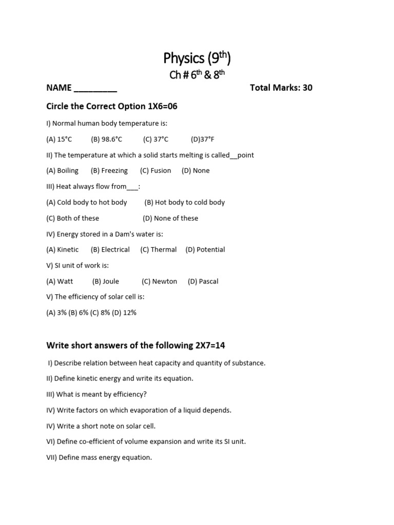 Physics 9th Class (CH 6+8) | PDF