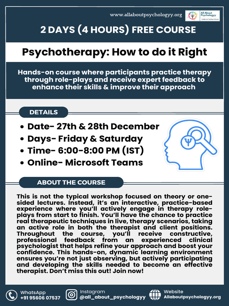 Psychotherapy - Learn How To Do It Right (2 Days Course) | PDF ...