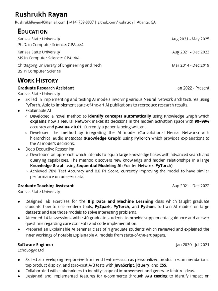 Rushrukh Rayan CV (Shohan Vai) | PDF | Knowledge Management | Neuroscience