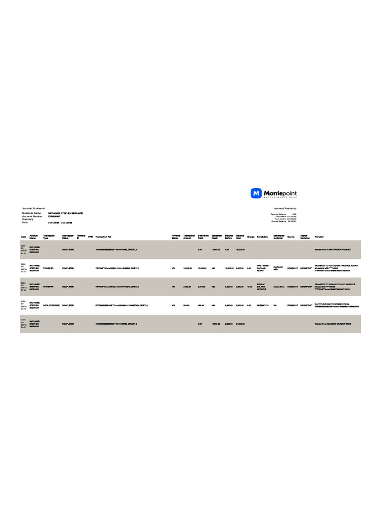 Moniepoint Account Statement | PDF | Debit Card | Money