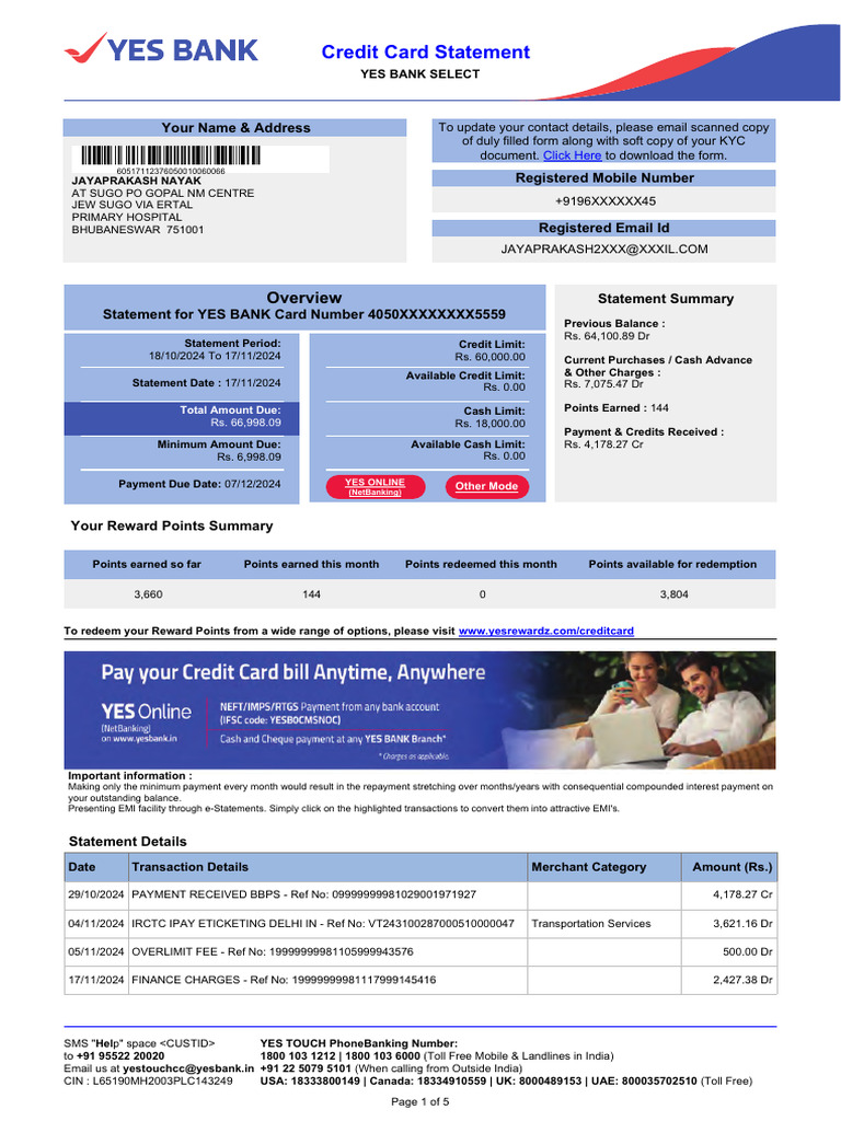 751001_1006050000662376-253-YESBANK_unlocked | PDF | Credit Card | Service Industries