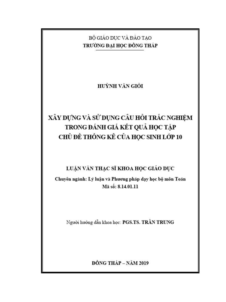 (1tailieu - Com) - Xay Dung Va Su Dung Cau Hoi Trac Nghiem Trong Danh Gia Ket Qua Hoc Tap Chu de ...