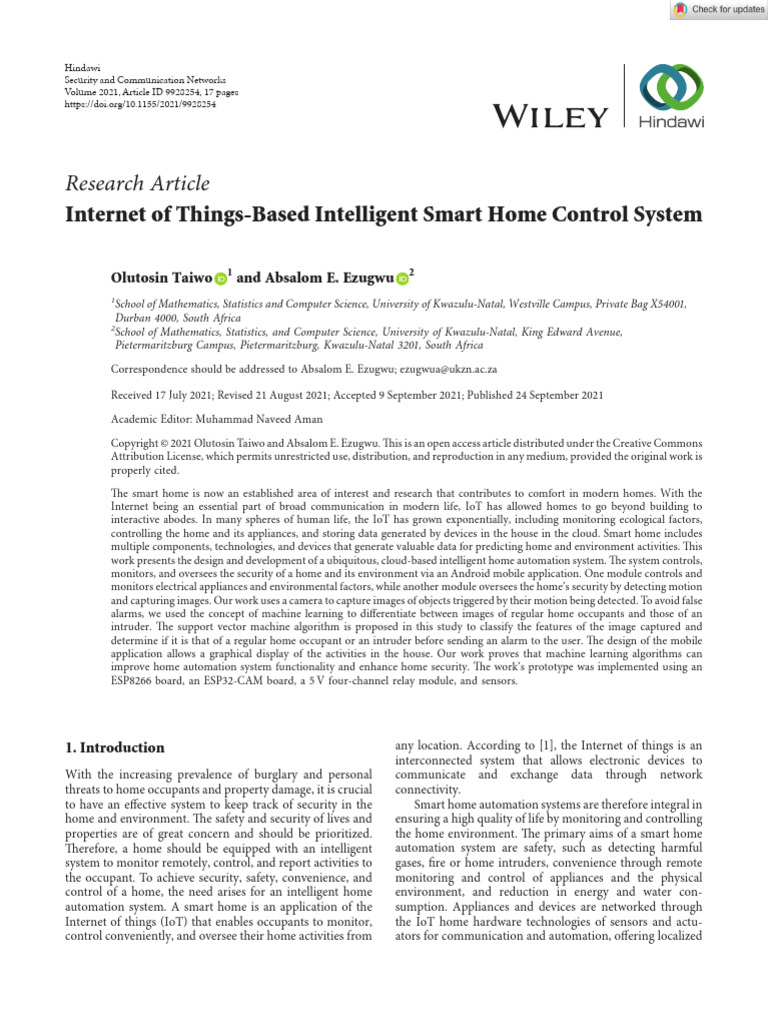 Security and Communication Networks - 2021 - Taiwo - Internet of Things ...