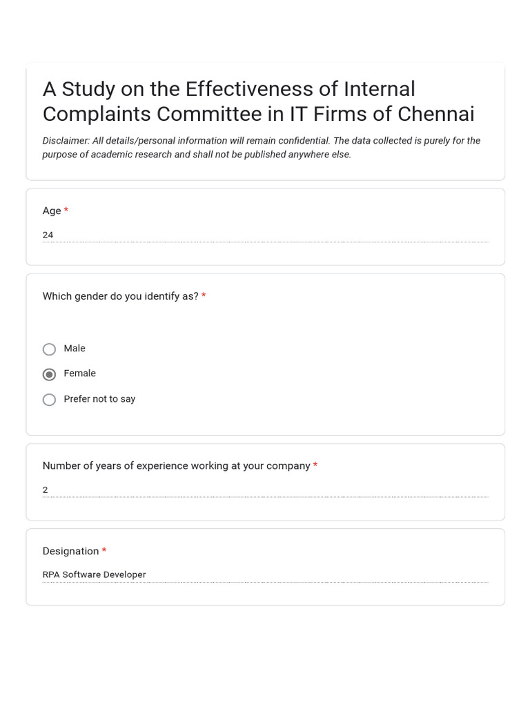 ICC QUESTIONNAIRE - Google Forms- pilot | PDF | Sexual Harassment ...