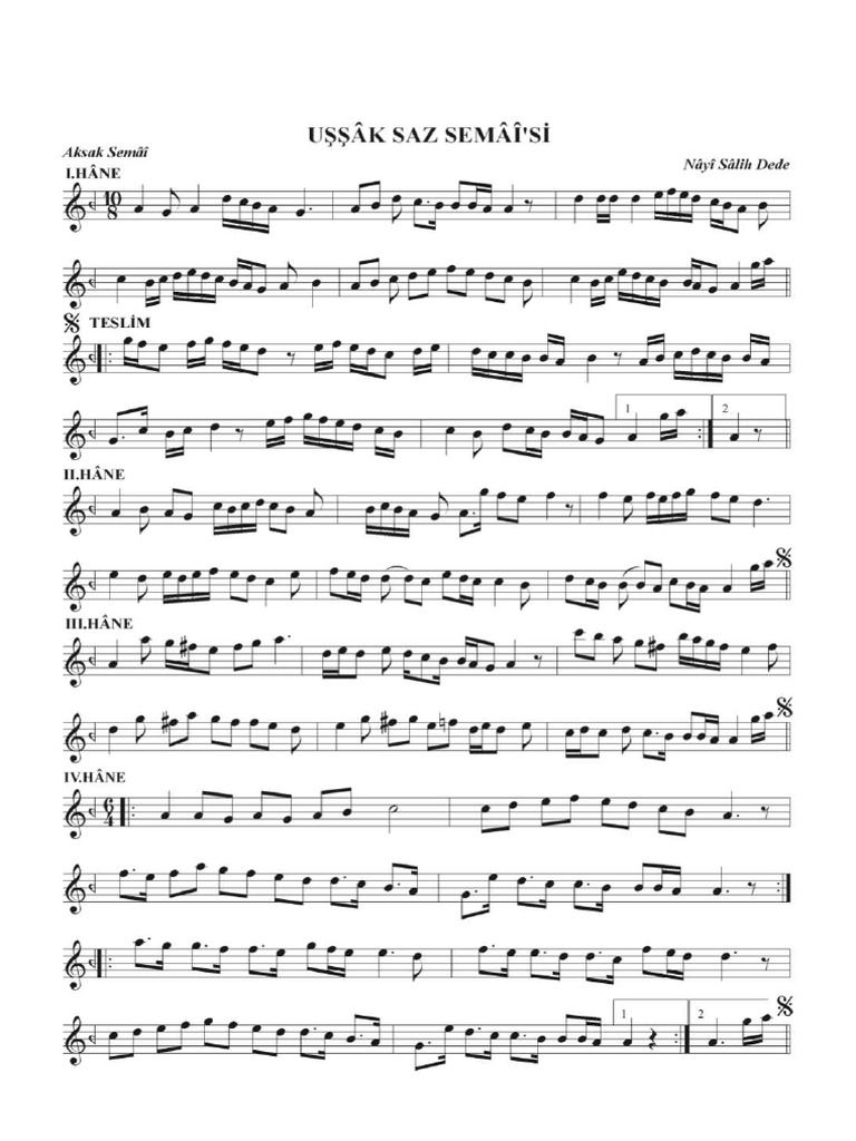 Uşşak Saz Semaisi Nayi Salih Dede | PDF