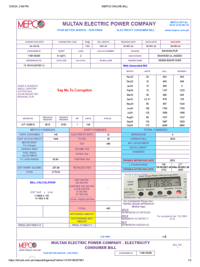 Mepco Online Bill Pdf Taxes Public Finance