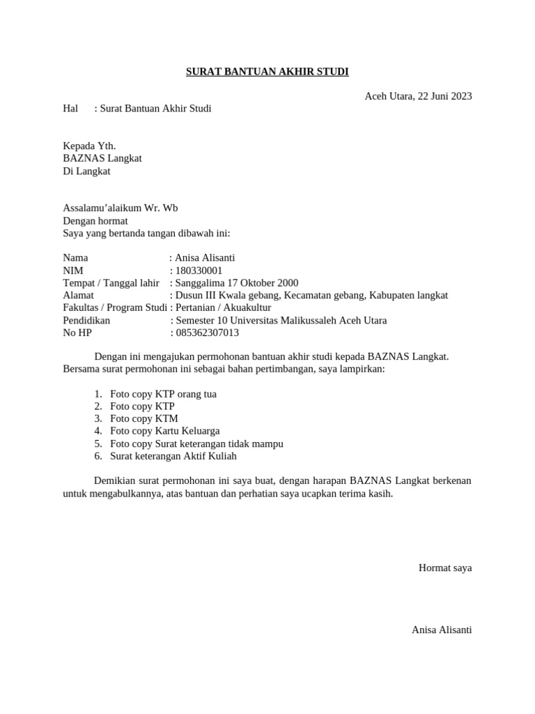 Surat permohonan nisa 2 | PDF