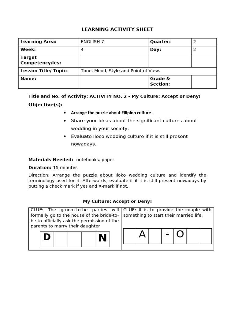 Worksheet Week 4 - Day 2 - Activity 1 | PDF