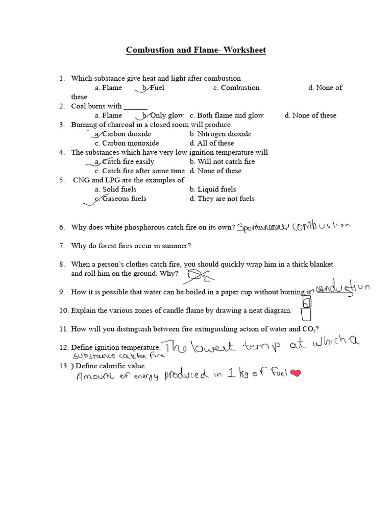 Combustion and Flame - Worksheet 1 | PDF