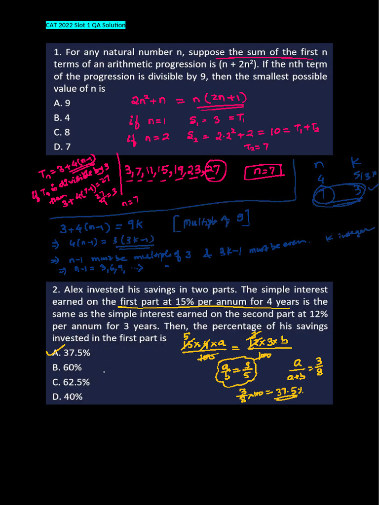CAT 2022 Slot 1 QA Solution | PDF