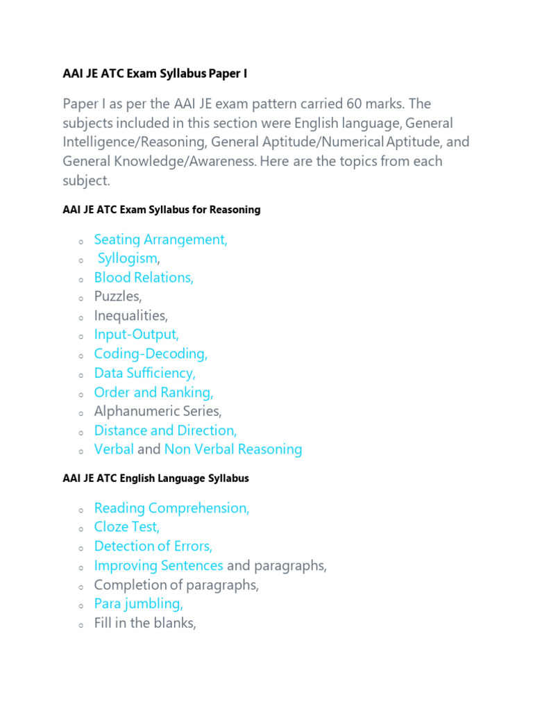 AAI JE ATC Exam Syllabus Paper I | PDF