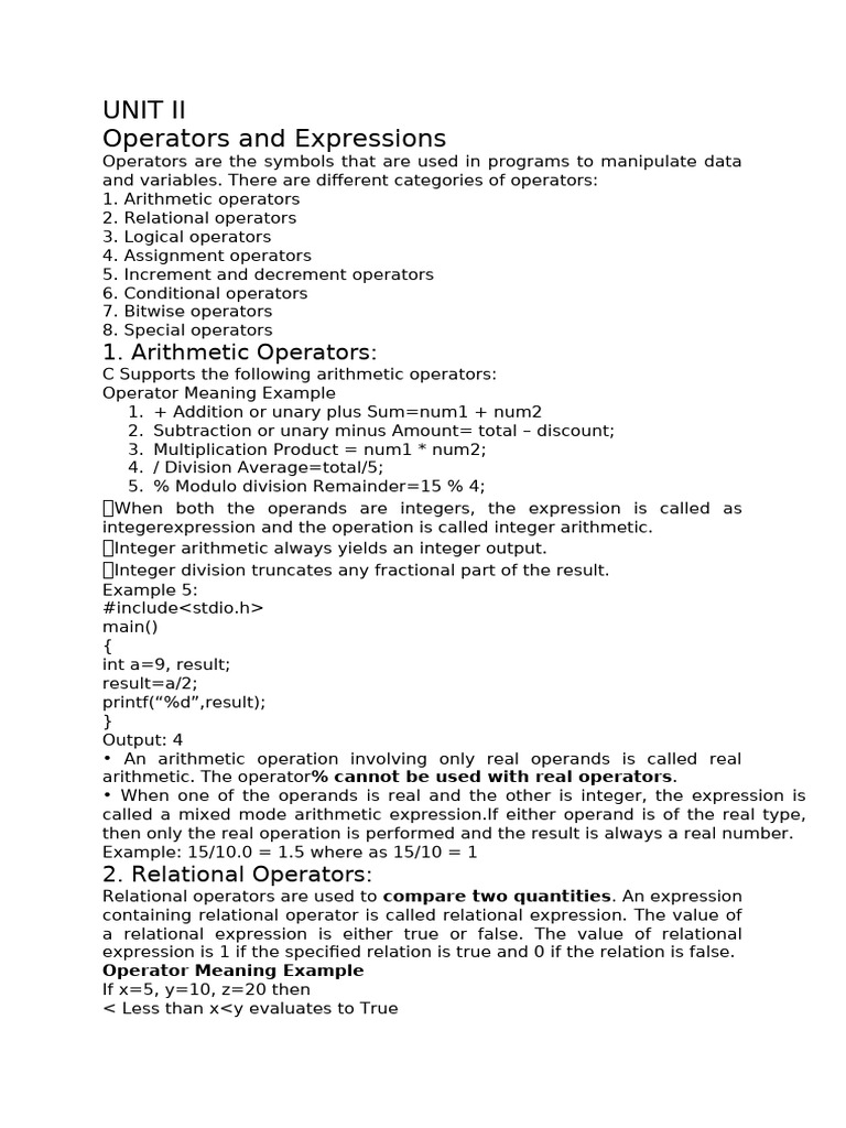 C UNIT2 | PDF | Computer Programming | Arithmetic