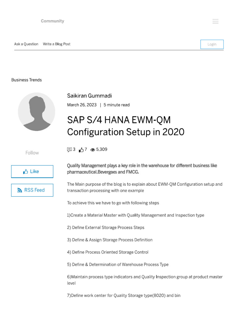 Good Blog On EWM QM Integration EWM QM | PDF