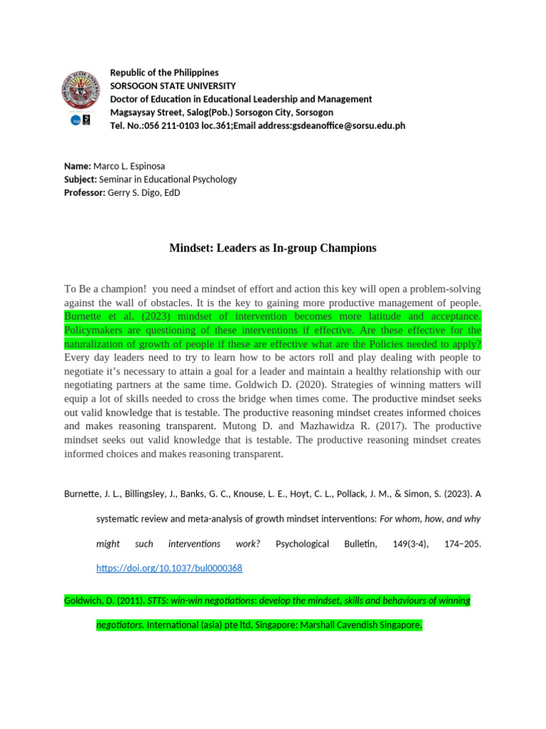 Reaction On Reflection Paper by Marco Espinosa | PDF | Mindset | Cognition