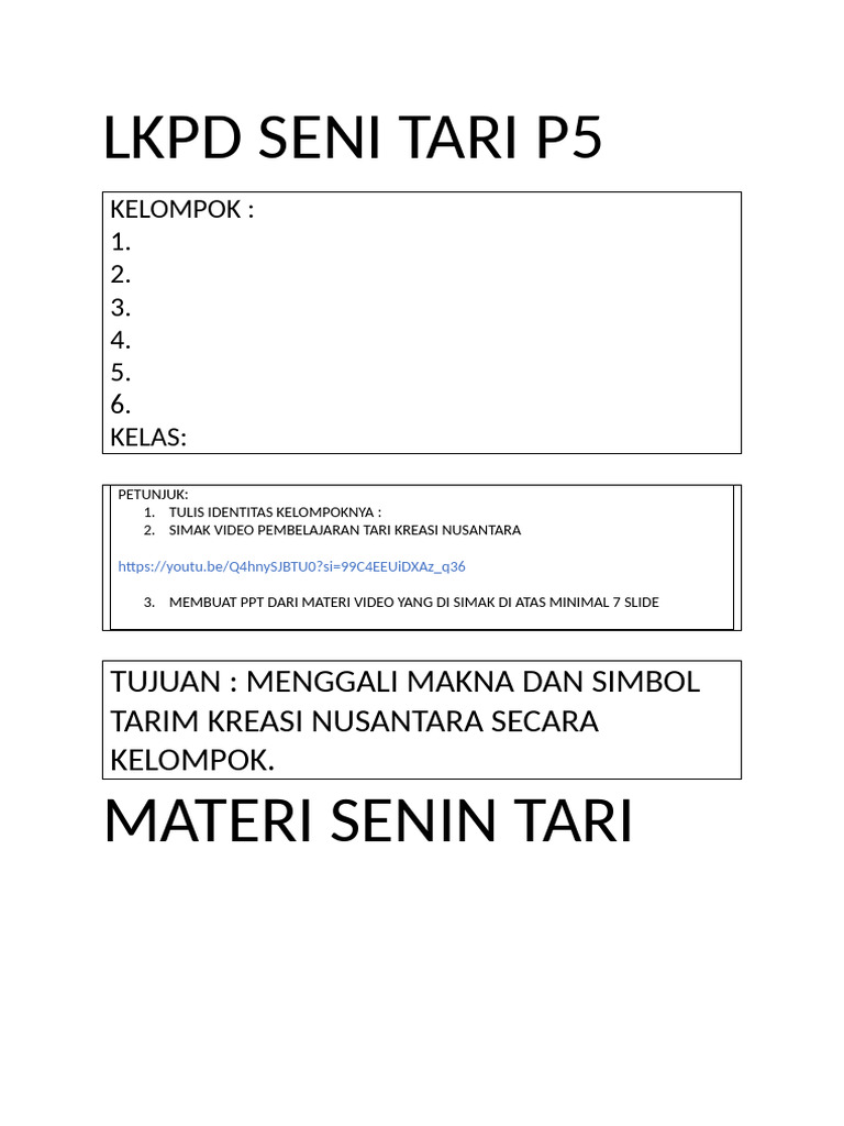 LKPD Seni Tari p5 | PDF