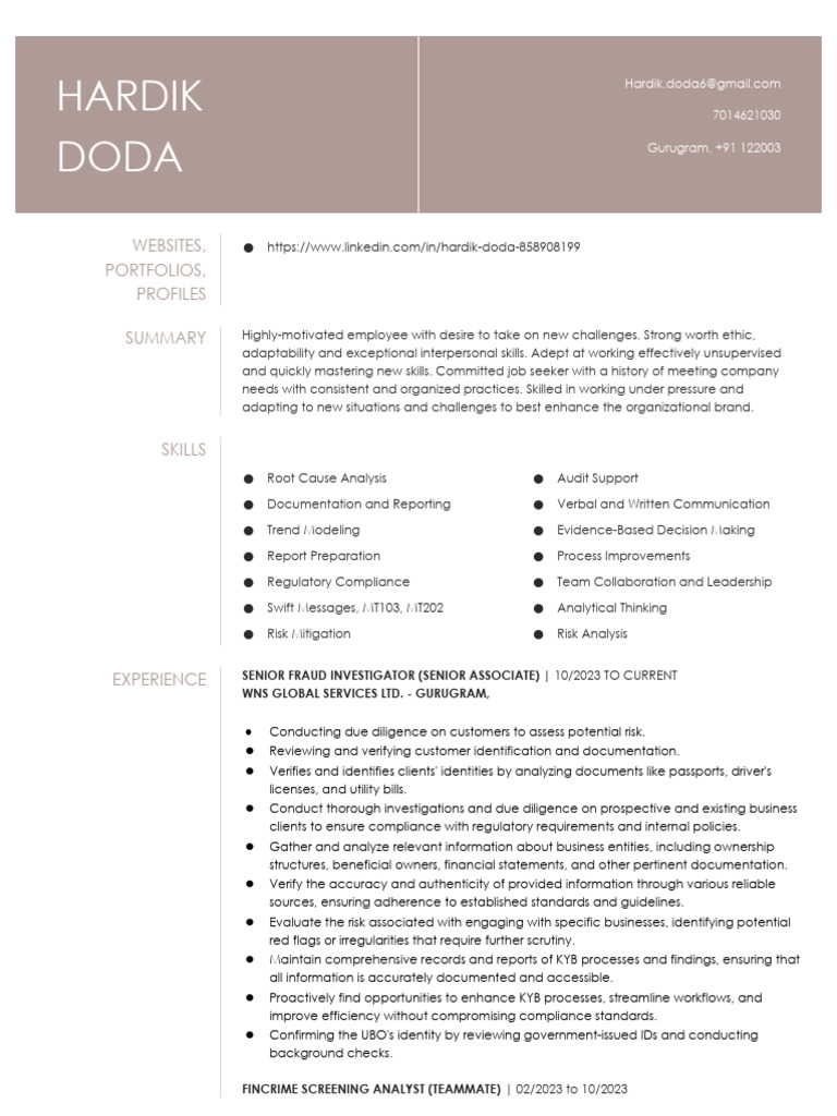 HARDIK - DODA - Resume (1) (4) - 1 | PDF | Business
