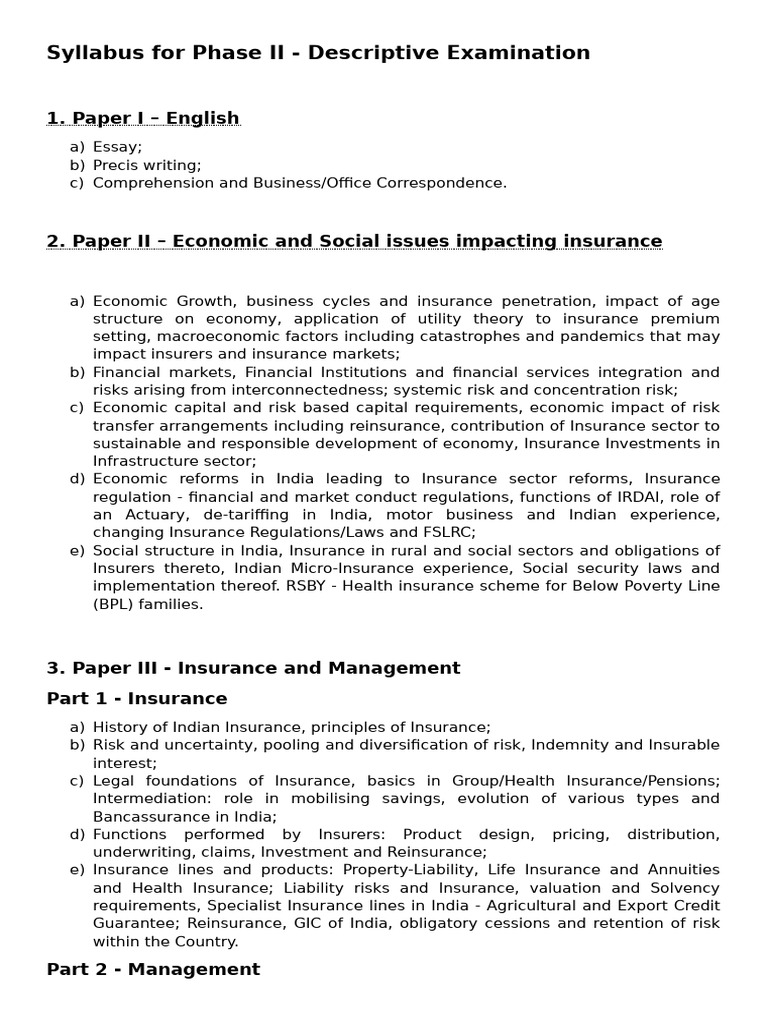 Syllabus for Phase II | PDF | Insurance | Risk