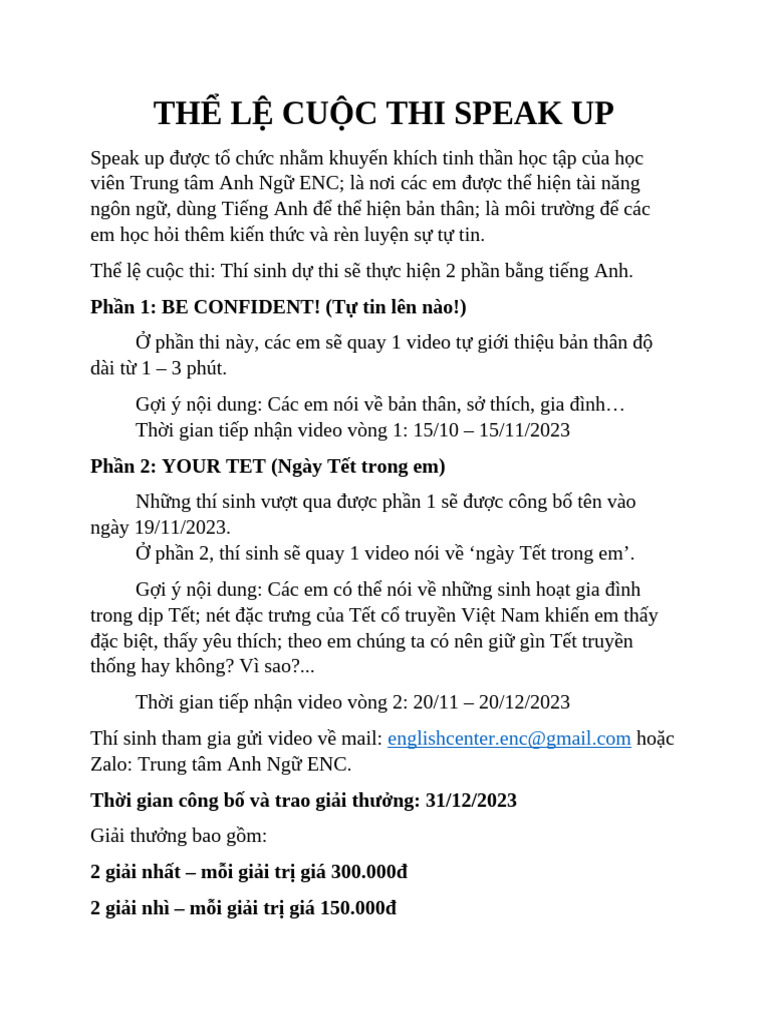 Thể Lệ Cuộc Thi Speak Up | PDF