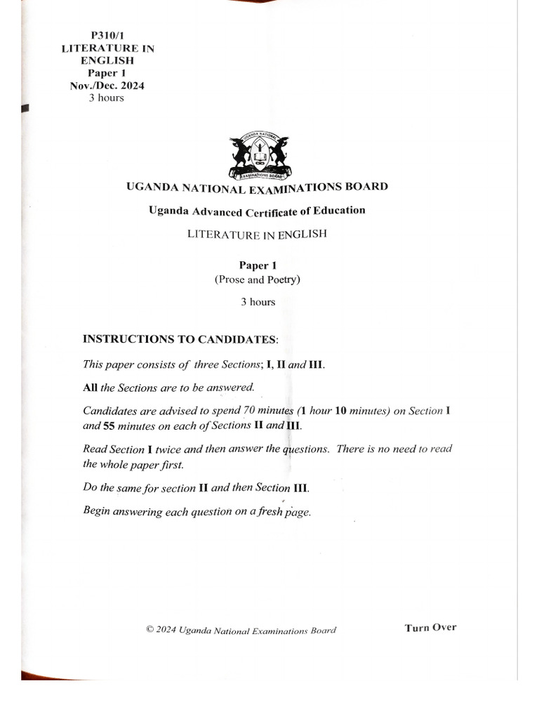 UNEB UACE Lit 1 2024 | PDF