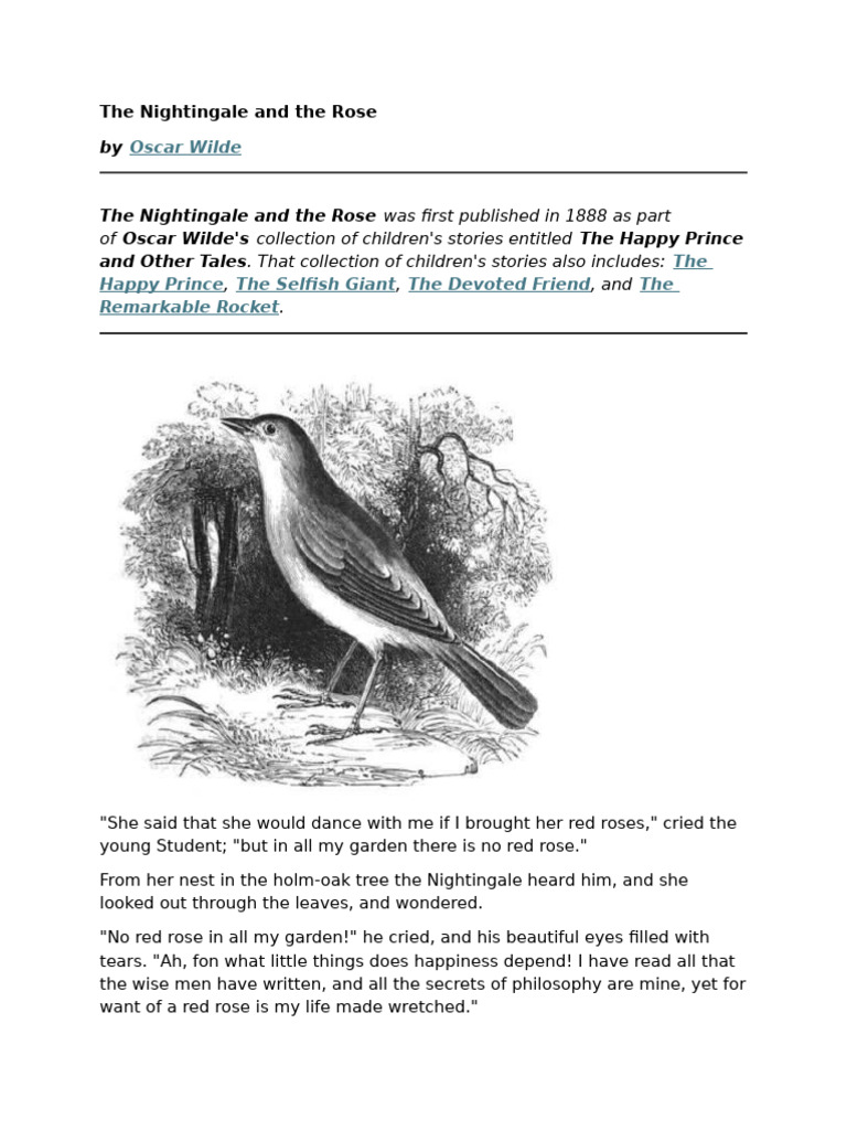 Oscar Wilde's Nightingale and the Rose | PDF | The Happy Prince And ...