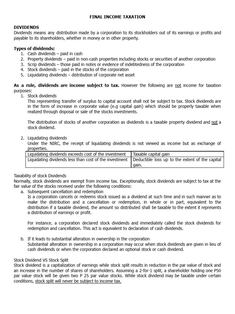 Tax 05 Final Taxes Part 2 | PDF | Dividend | Stocks